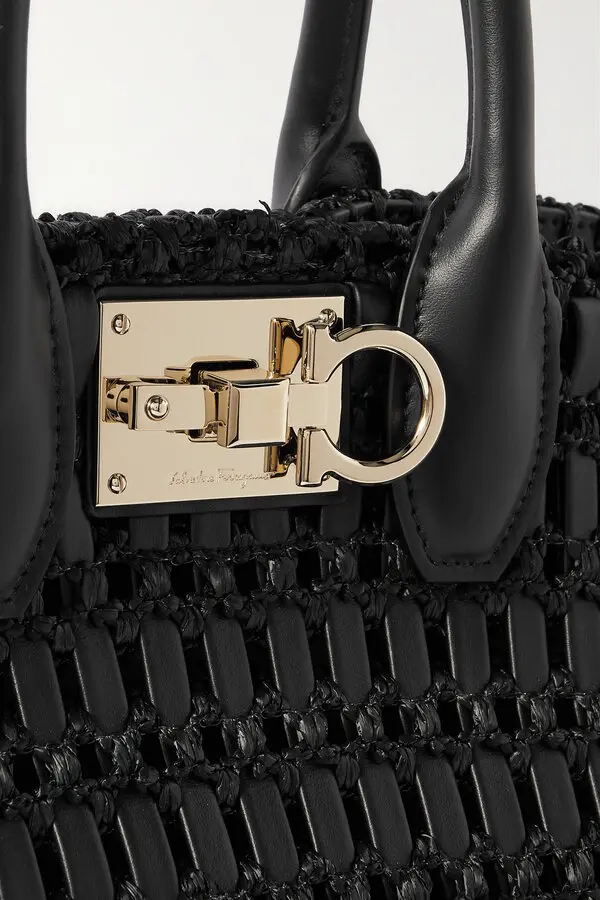 Ferragamo Studio Woven Leather And Raffia Tote - Black | Editorialist