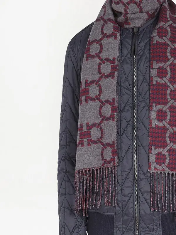 FERRAGAMO Gancini Print Frindged Scarf - Blue