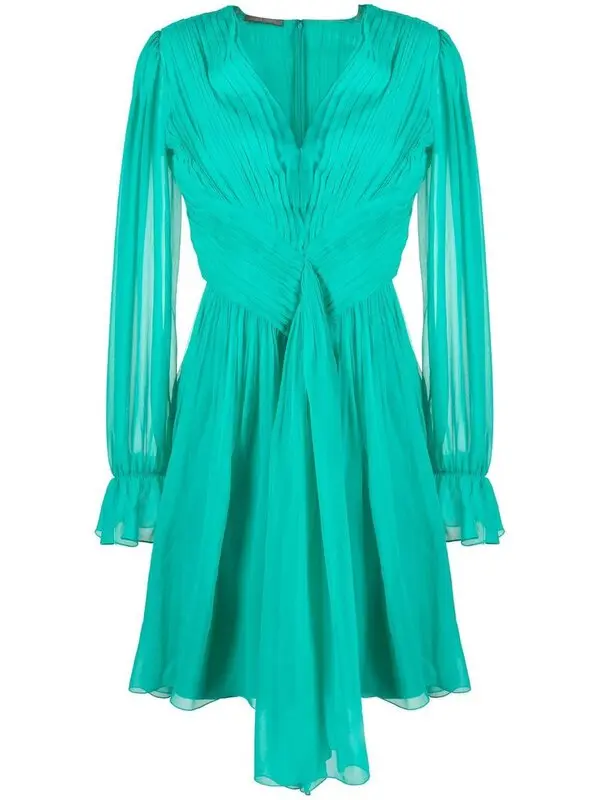 Alberta Ferretti Pleated Long-sleeve Minidress