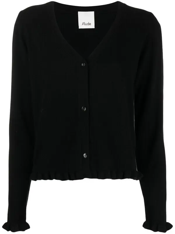 ALLUDE Virgin Wool-cashmere Cardigan With Ruffle Edge