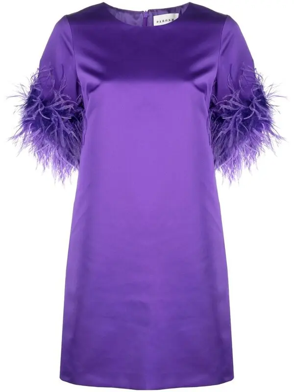 P.a.r.o.s.h Feather-trim Satin Dress - Purple