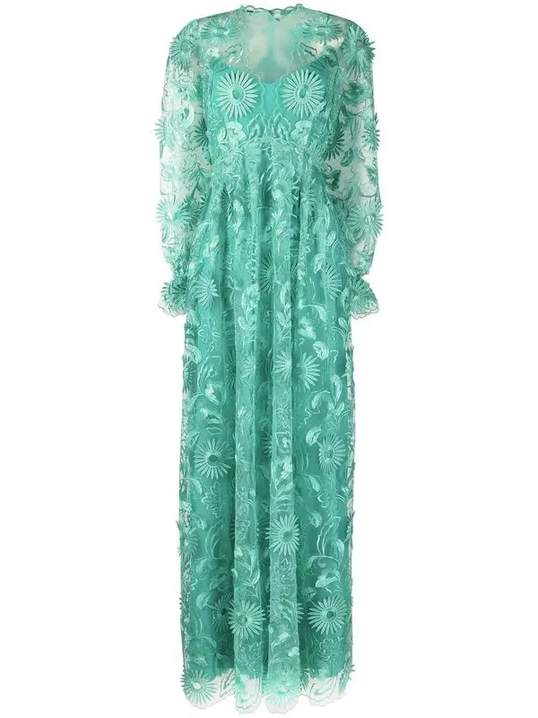 Alberta Ferretti Sunflower Macramé Gown - Green