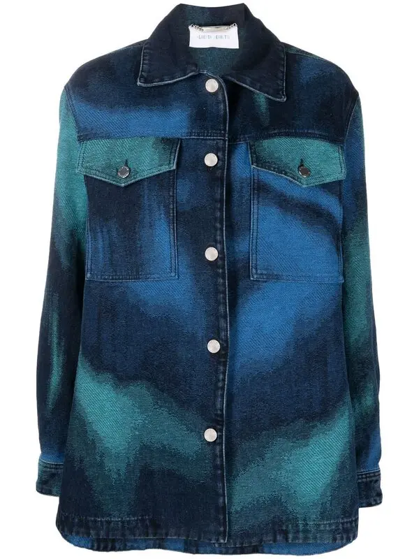 Alberta Ferretti Abstract Print Long Sleeve Denim Jacket - Blue
