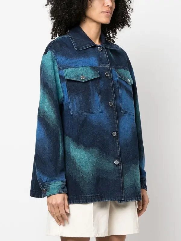 Alberta Ferretti Abstract Print Long Sleeve Denim Jacket