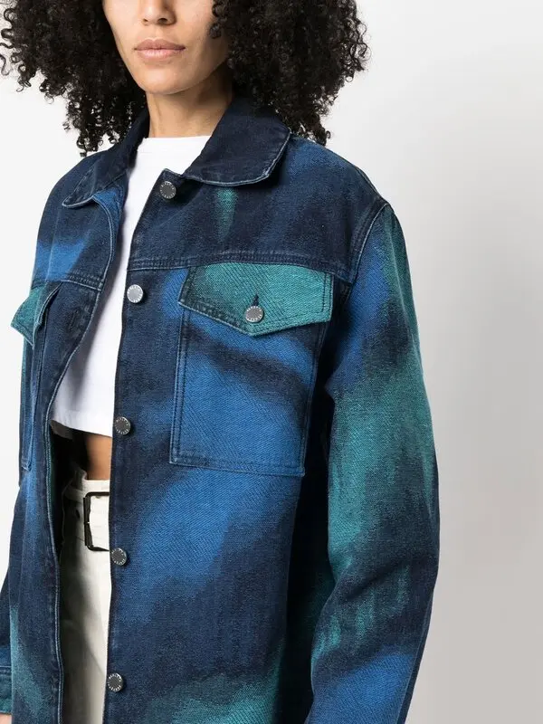 Alberta Ferretti Abstract Print Long Sleeve Denim Jacket