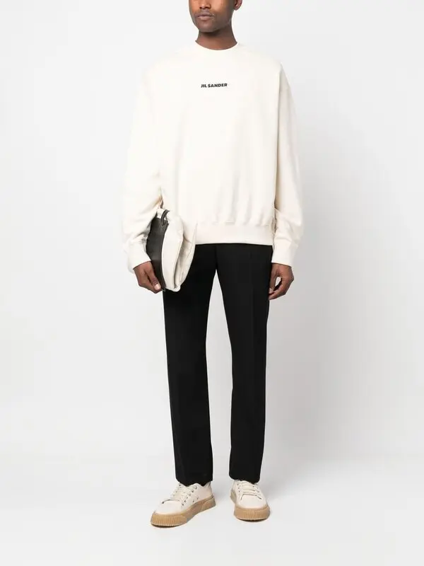Jil Sander Logo-Print Crew Neck Sweatshirt - Neutrals | Editorialist