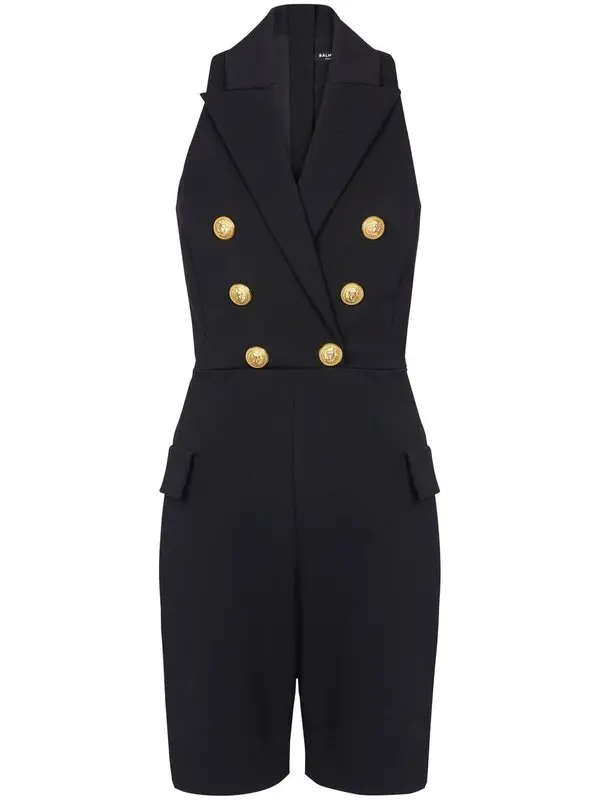 Balmain Peak-lapels Double-breasted Playsuit - Black