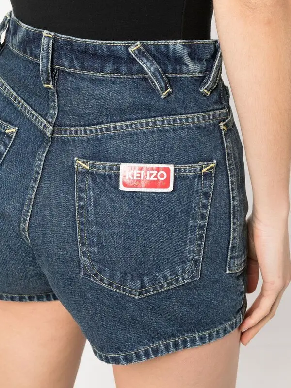 Kenzo Logo-patch Denim Short Shorts - Blue