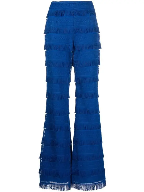 Alberta Ferretti Royal Fringe Detail Boot-cut Trousers - Blue