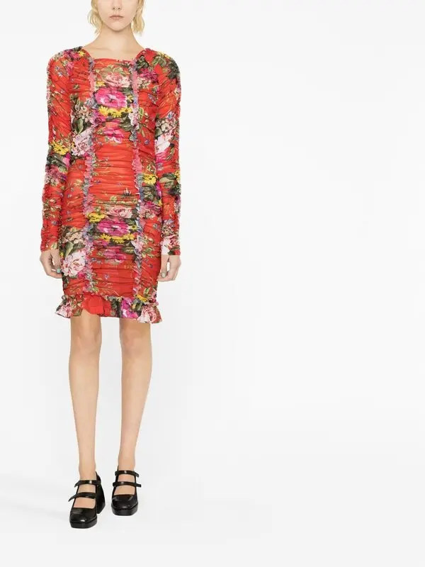 MOLLY GODDARD Ruched Floral-print Minidress