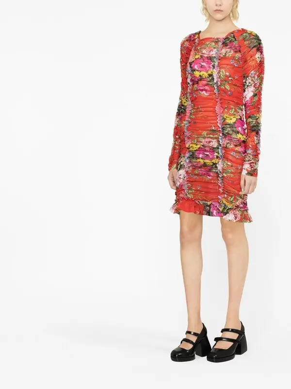 MOLLY GODDARD Ruched Floral-print Minidress