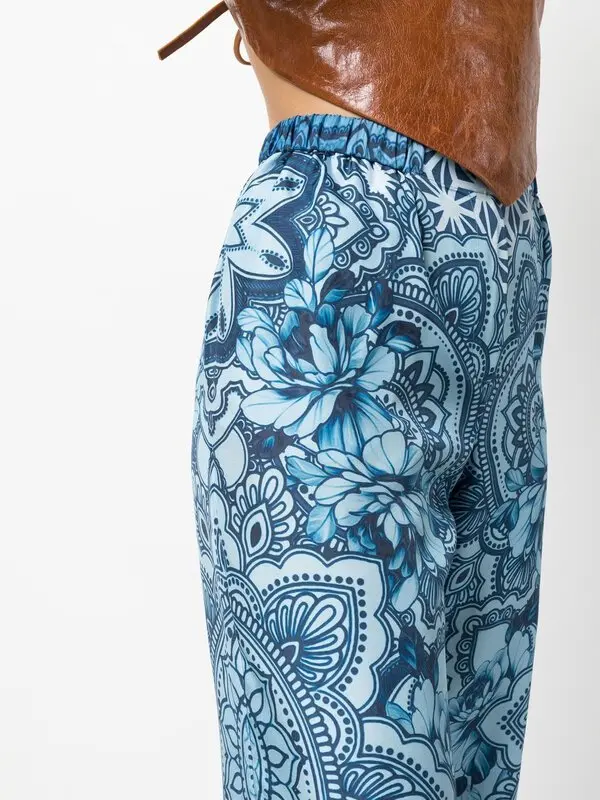 Alberta Ferretti Silk Graphic-print Trousers