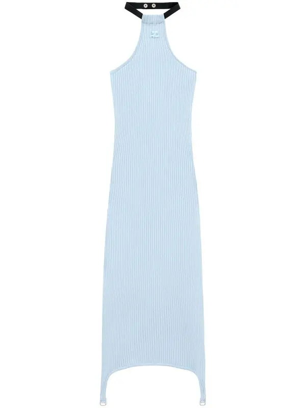 blue knit halterneck dress Halterneck Trim Detail Mini Dress In Blue Crochet Knit | EGO US