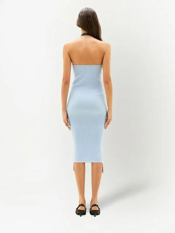COURREGES Ribbed-knit Halterneck Long Dress - Blue