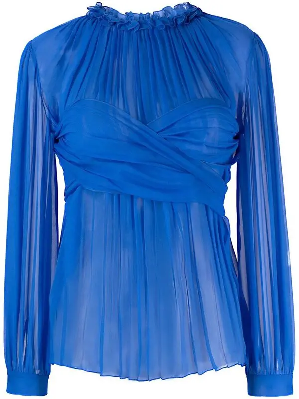 Alberta Ferretti Ruched Sheer Blouse - Blue