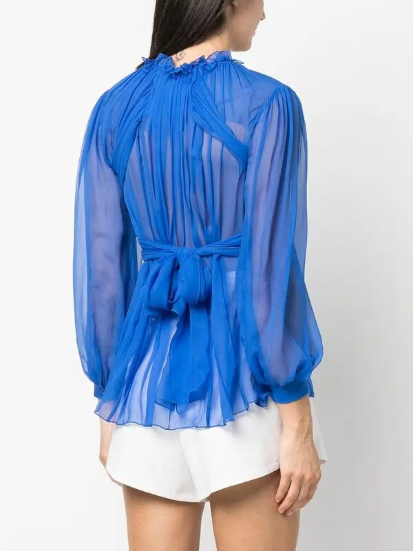 Alberta Ferretti Ruched Sheer Blouse