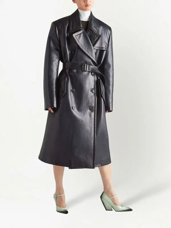 Prada Double-breasted Leather Trench Coat