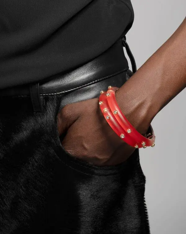 Alexis Bittar Crystal Studded Lucite Hinge Bracelet - Lipstick Red