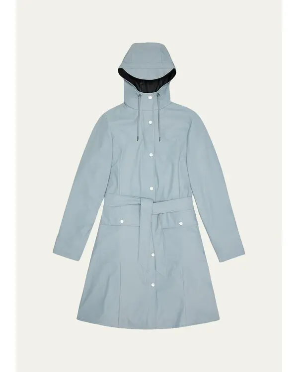 Rains Curve Belted Trench Coat With Drawstring Hood - Pool