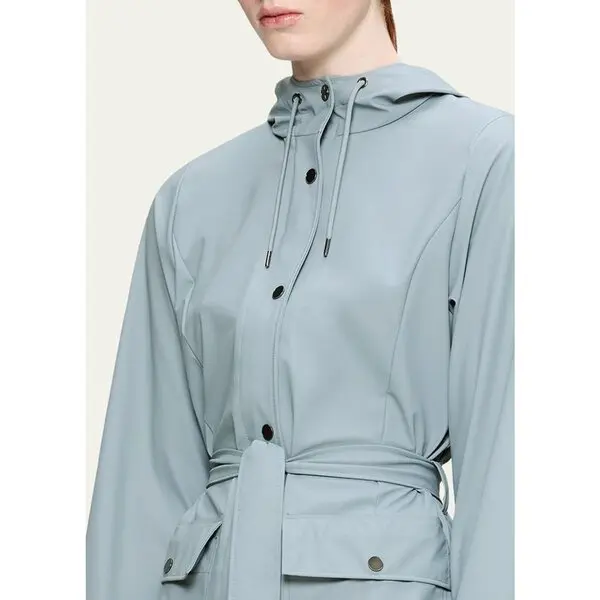 Rains Curve Belted Trench Coat With Drawstring Hood - Pool