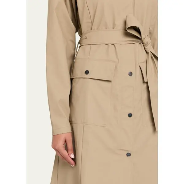 Rains Curve Belted Trench Coat With Drawstring Hood - Pool