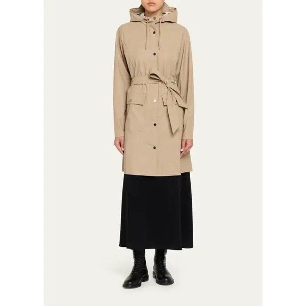 Rains Curve Belted Trench Coat With Drawstring Hood - Pool