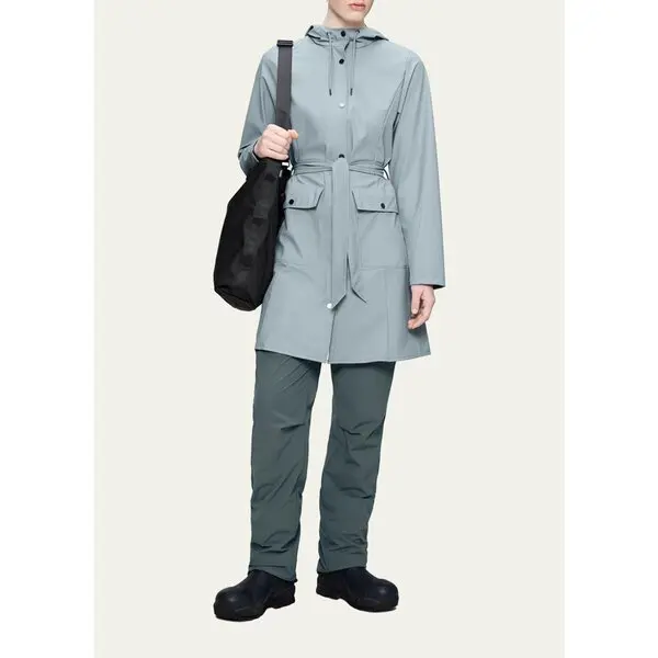 Rains Curve Belted Trench Coat With Drawstring Hood - Pool
