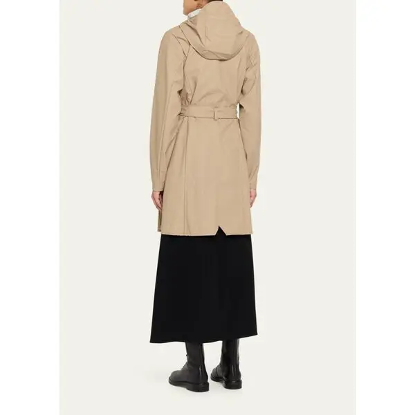 Rains Curve Belted Trench Coat With Drawstring Hood - Pool
