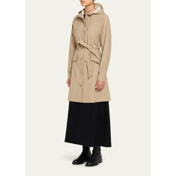Rains Curve Belted Trench Coat With Drawstring Hood - Pool
