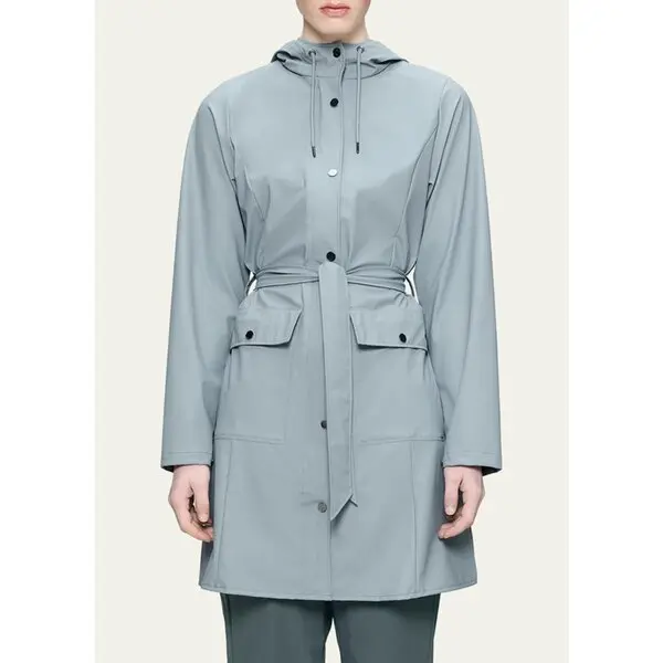 Rains Curve Belted Trench Coat With Drawstring Hood - Pool