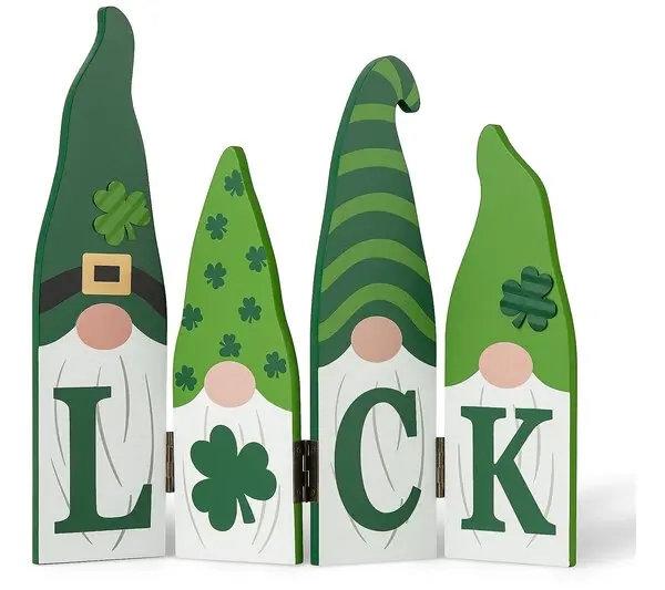 GLITZHOME 12' St. Patrick's Luck Shamrock Gnome Table Decor - One-color