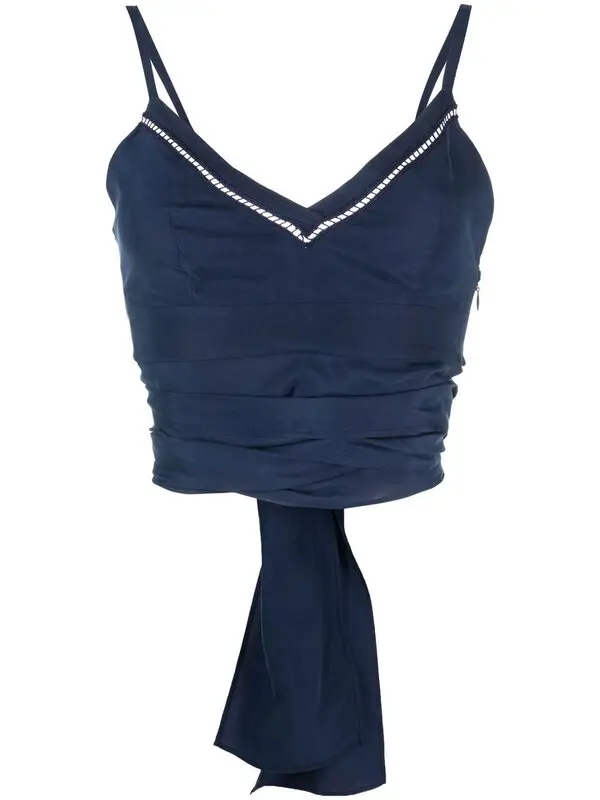 Alberta Ferretti Navy Silk Lace Trim Cami Top - Blue