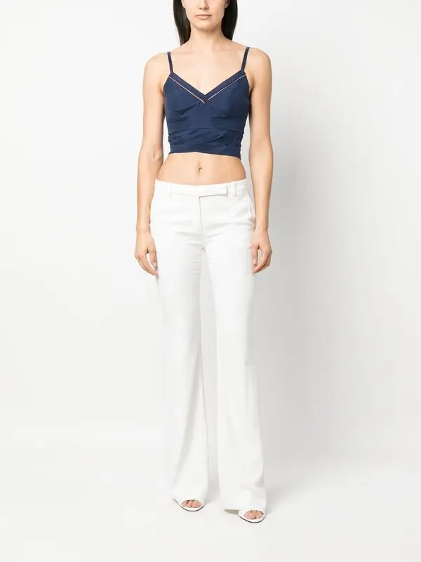 Alberta Ferretti Navy Silk Lace Trim Cami Top
