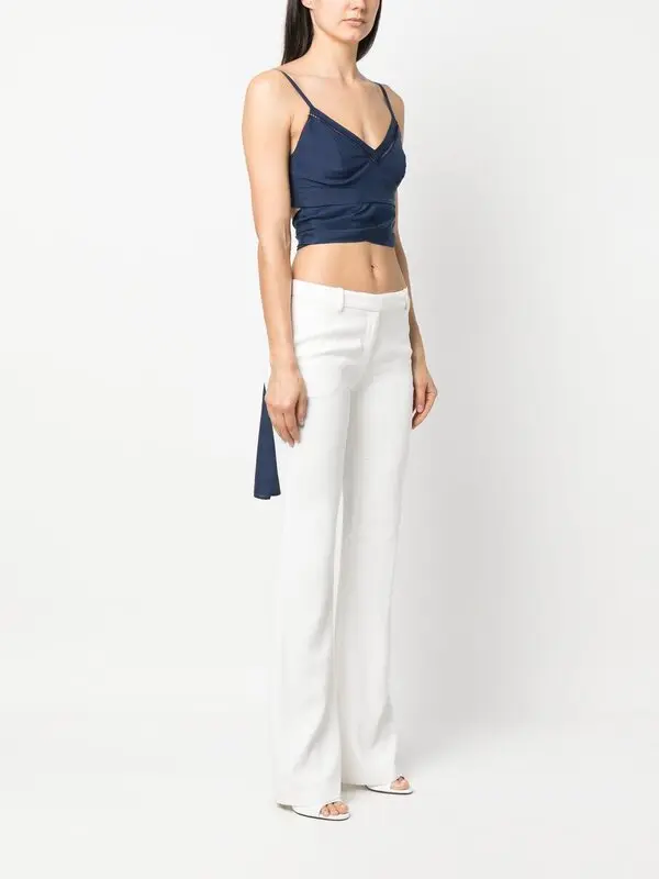 Alberta Ferretti Navy Silk Lace Trim Cami Top