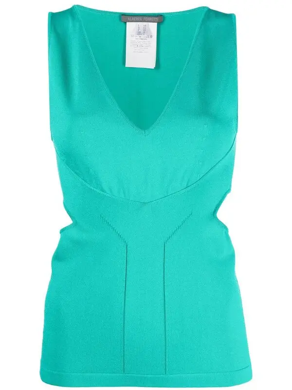 Alberta Ferretti Cut-out Sleeved Knit Top - Green