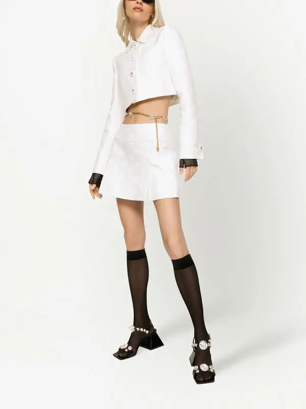 Dolce & Gabbana Dg-logo Jacquard Cropped Jacket - White