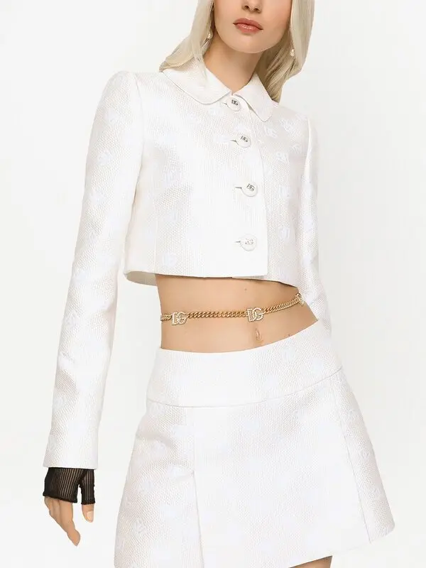 Dolce & Gabbana Dg-logo Jacquard Cropped Jacket - White