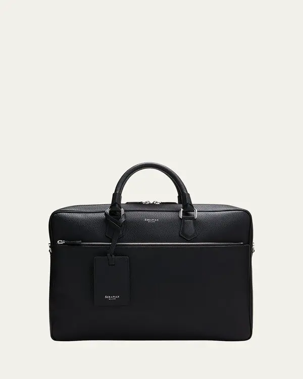 SERAPIAN Cachemire Leather Slim Briefcase - Black