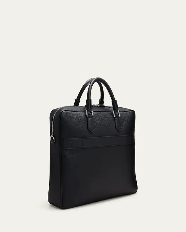 SERAPIAN Cachemire Leather Slim Briefcase - Black