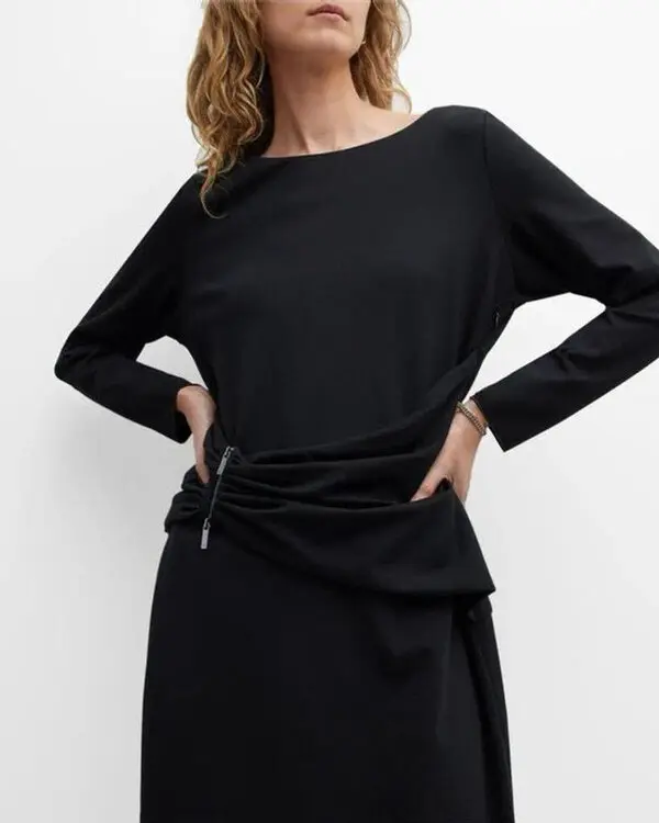 Emporio Armani Draped Jersey Midi Dress - Black