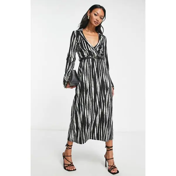 Asos Belted Long Sleeve Midi Dress