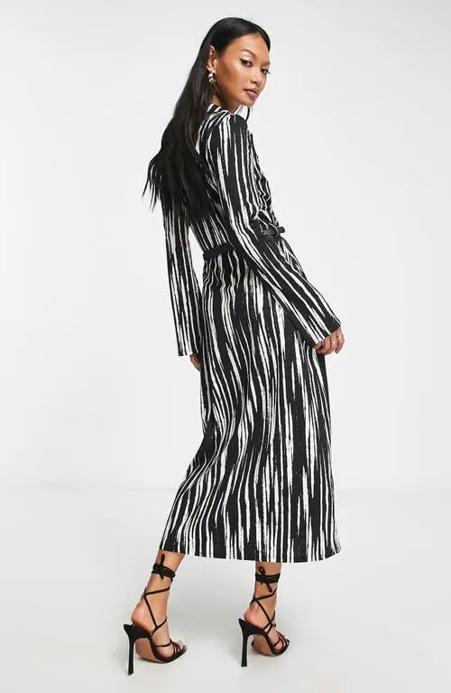 Asos Belted Long Sleeve Midi Dress