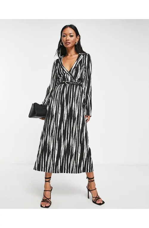 Asos Belted Long Sleeve Midi Dress