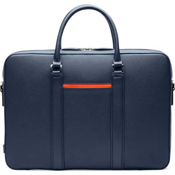 MAVERICK & CO. Manhattan Deluxe Leather Briefcase - Navy