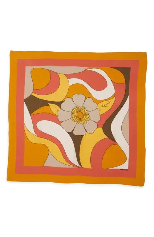Saint Laurent Floral Print Silk Scarf - Tangerine/multicolor