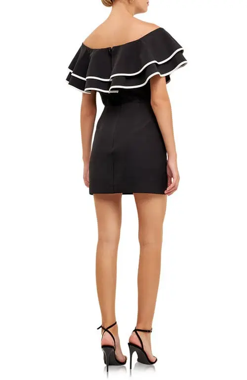 Endless Rose Off-the-shoulder Ruffle Mini Dress - Black/white