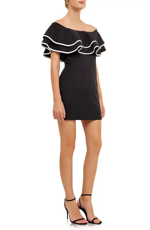 Endless Rose Off-the-shoulder Ruffle Mini Dress - Black/white