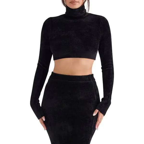 House Of Cb Suri Crop Chenille Turtleneck Sweater