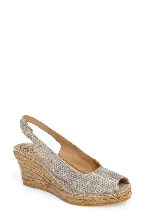 TONI PONS Calafell Slingback Espadrille Wedge - Platinum Fabric