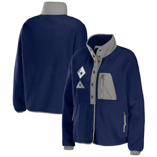 WEAR BY ERIN ANDREWS Dallas Cowboys Polar Fleece Raglan Full-snap Jacket - Navy